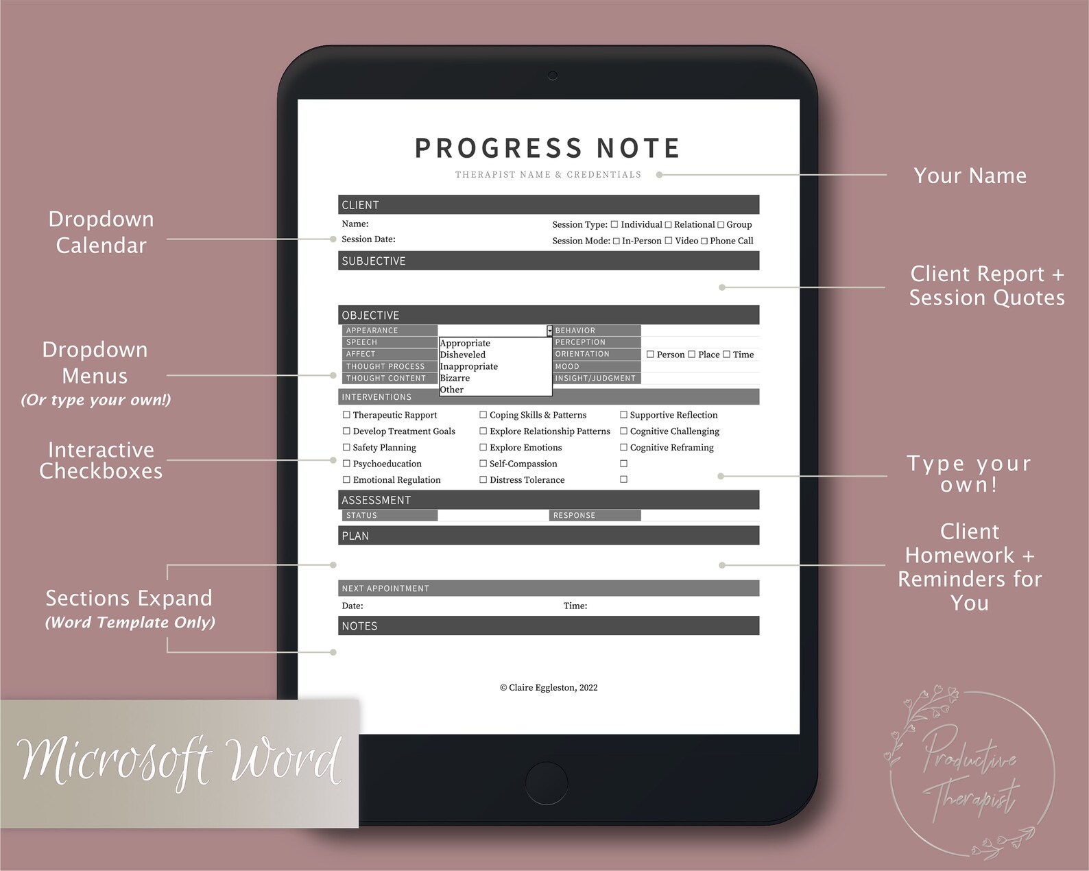 Checklist SOAP Progress Note Template for Therapists, Counselors ...