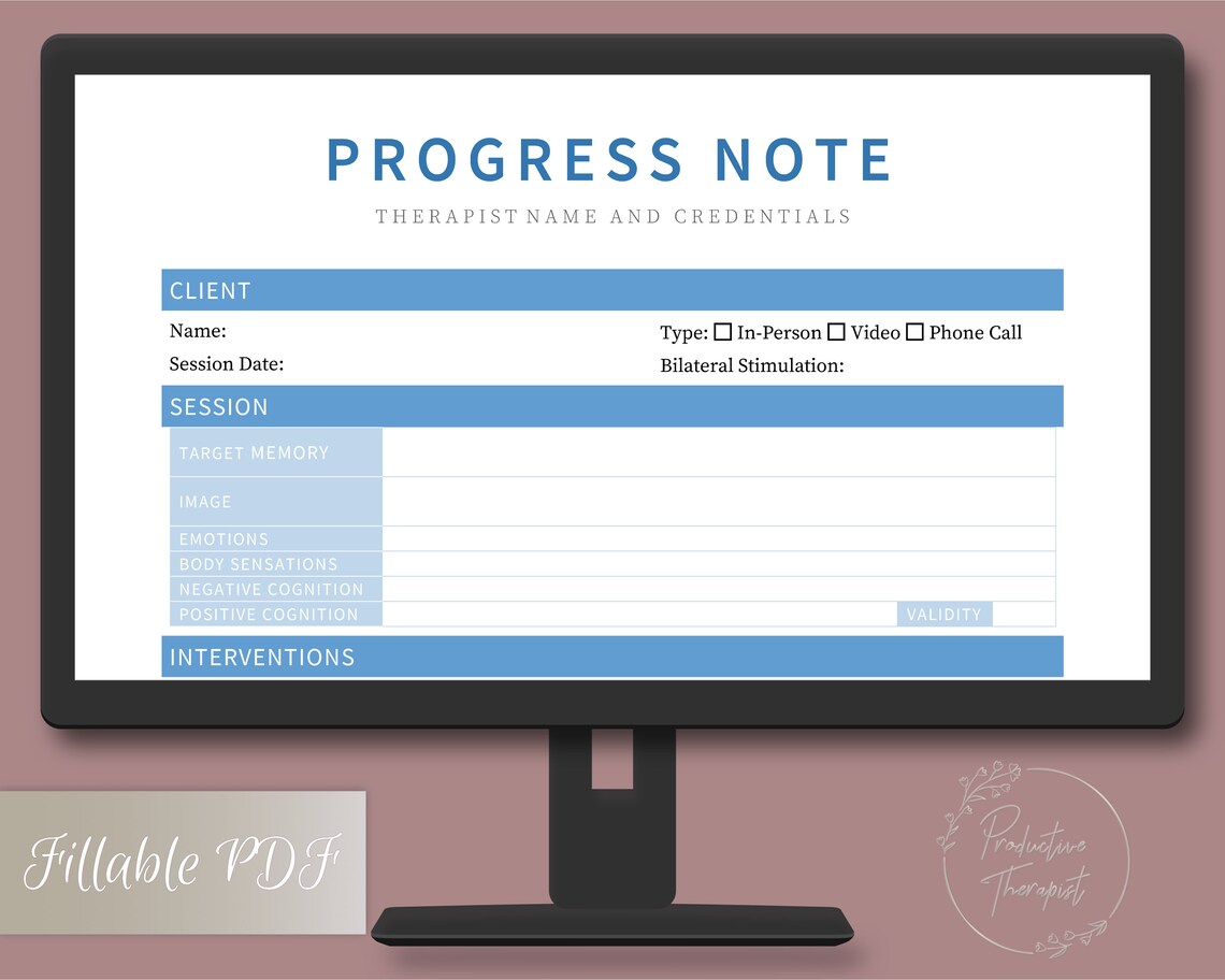 EMDR Progress Note Template for Therapists, Counselors, Psychologists ...