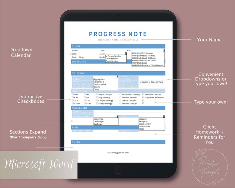 Detailed Progress Note Template for Therapists, Counselors ...