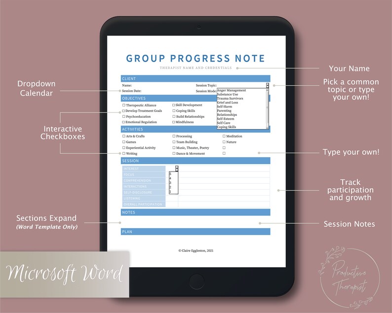 Group Therapy Progress Note Template for Therapists, Counselors ...