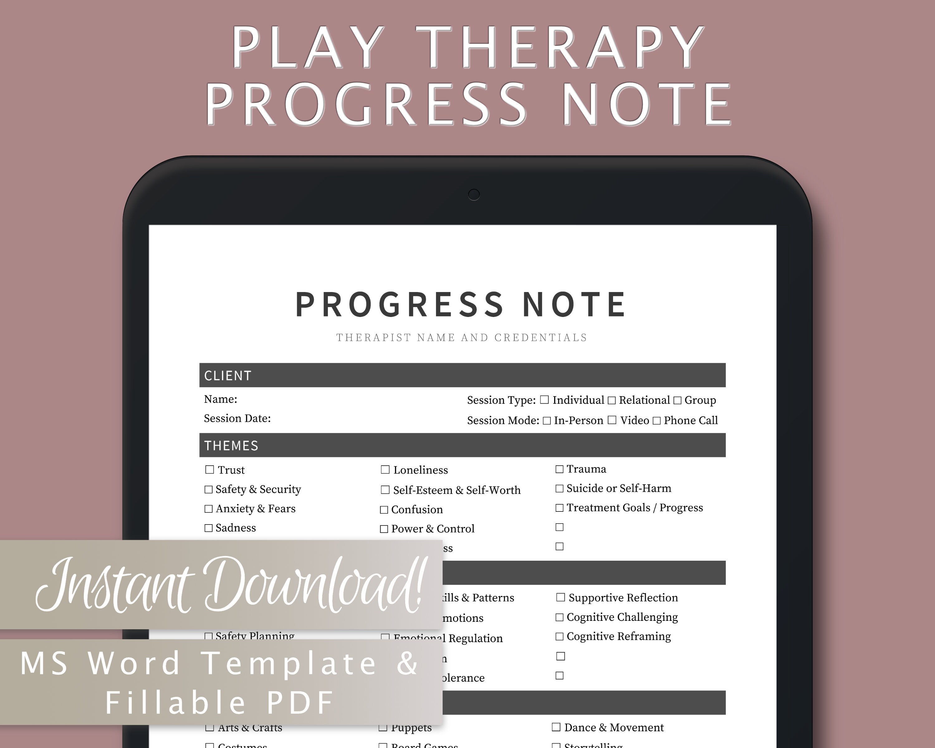 Play Therapy Progress Note Template for Therapists, Counselors ...