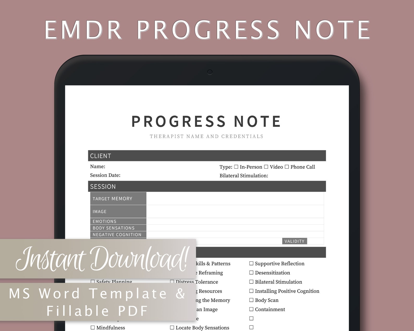 EMDR Progress Note Template for Therapists, Counselors, Psychologists ...