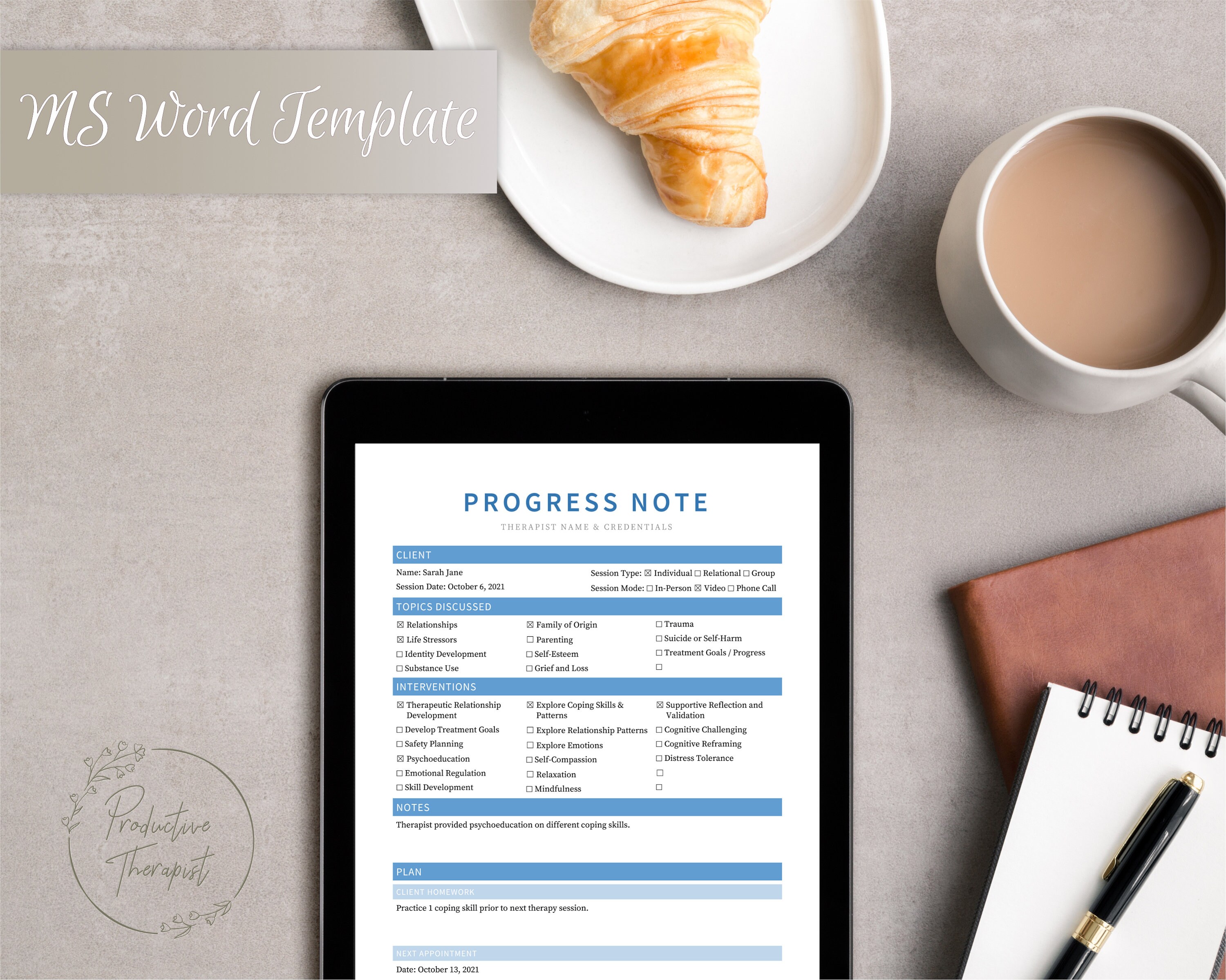 Simple Progress Note Template for Therapists Counselors - Etsy