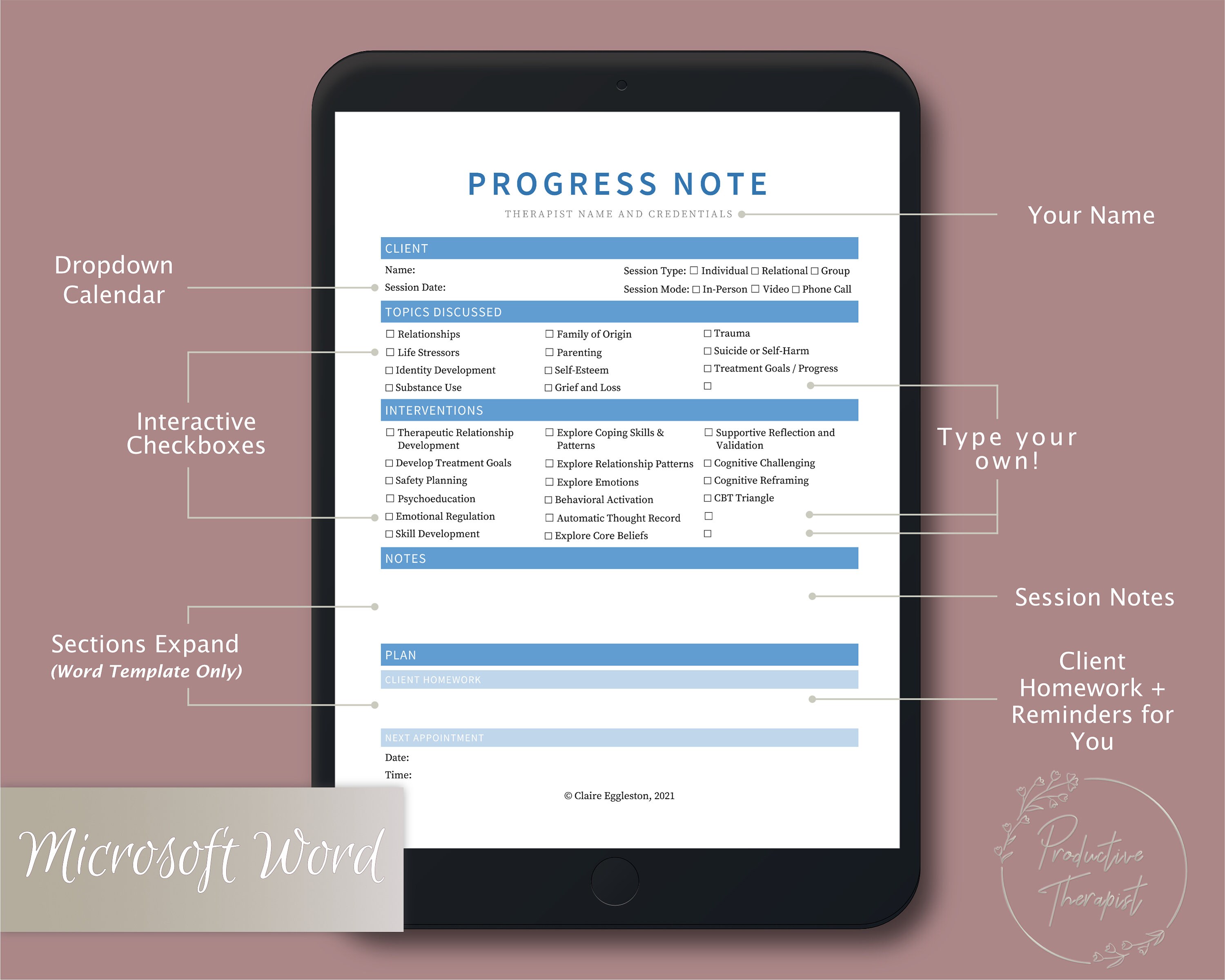 CBT Progress Note Template for Therapists, Counselors, Psychologists ...