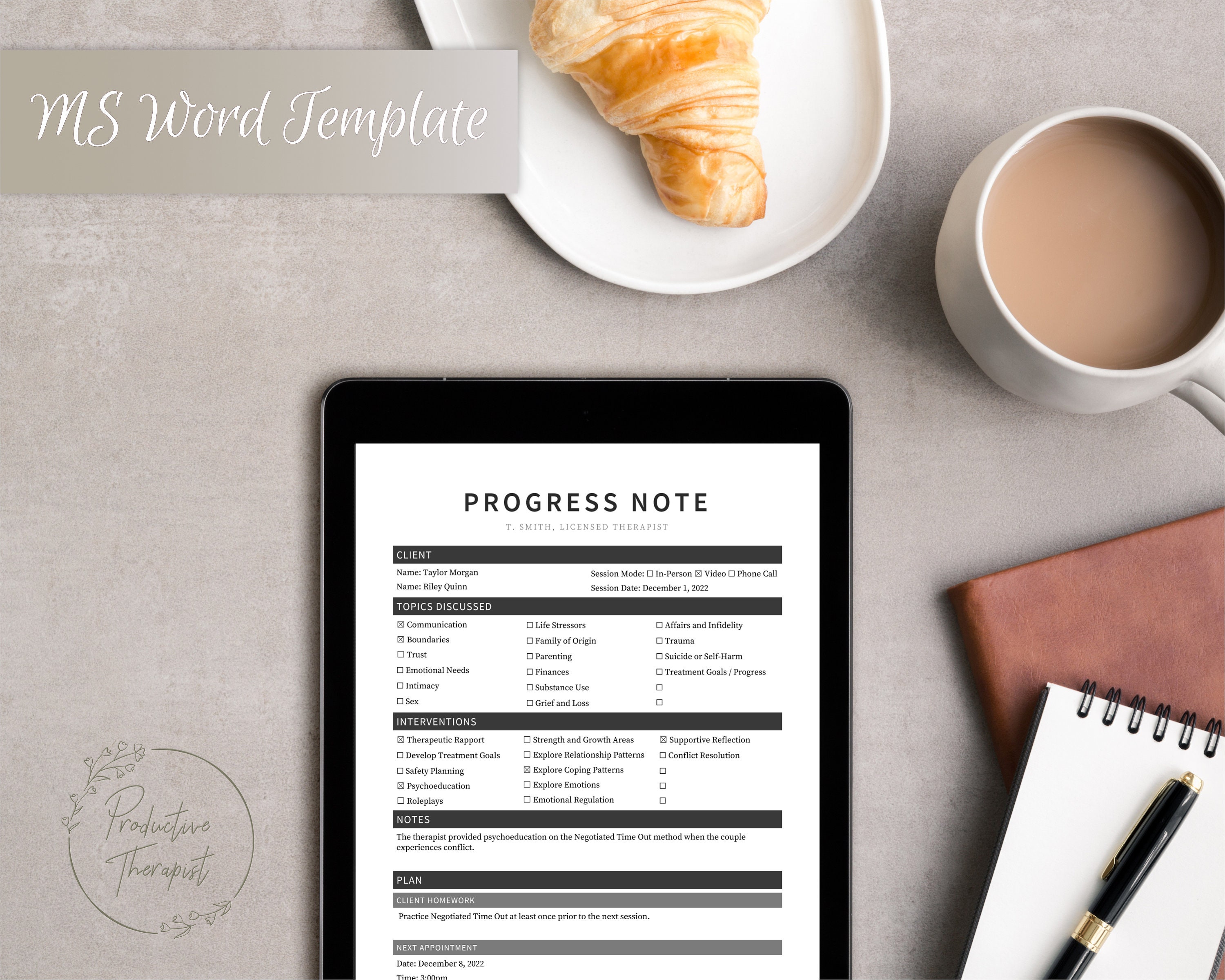 Couples Therapy Progress Note Template for Therapists, Counselors ...