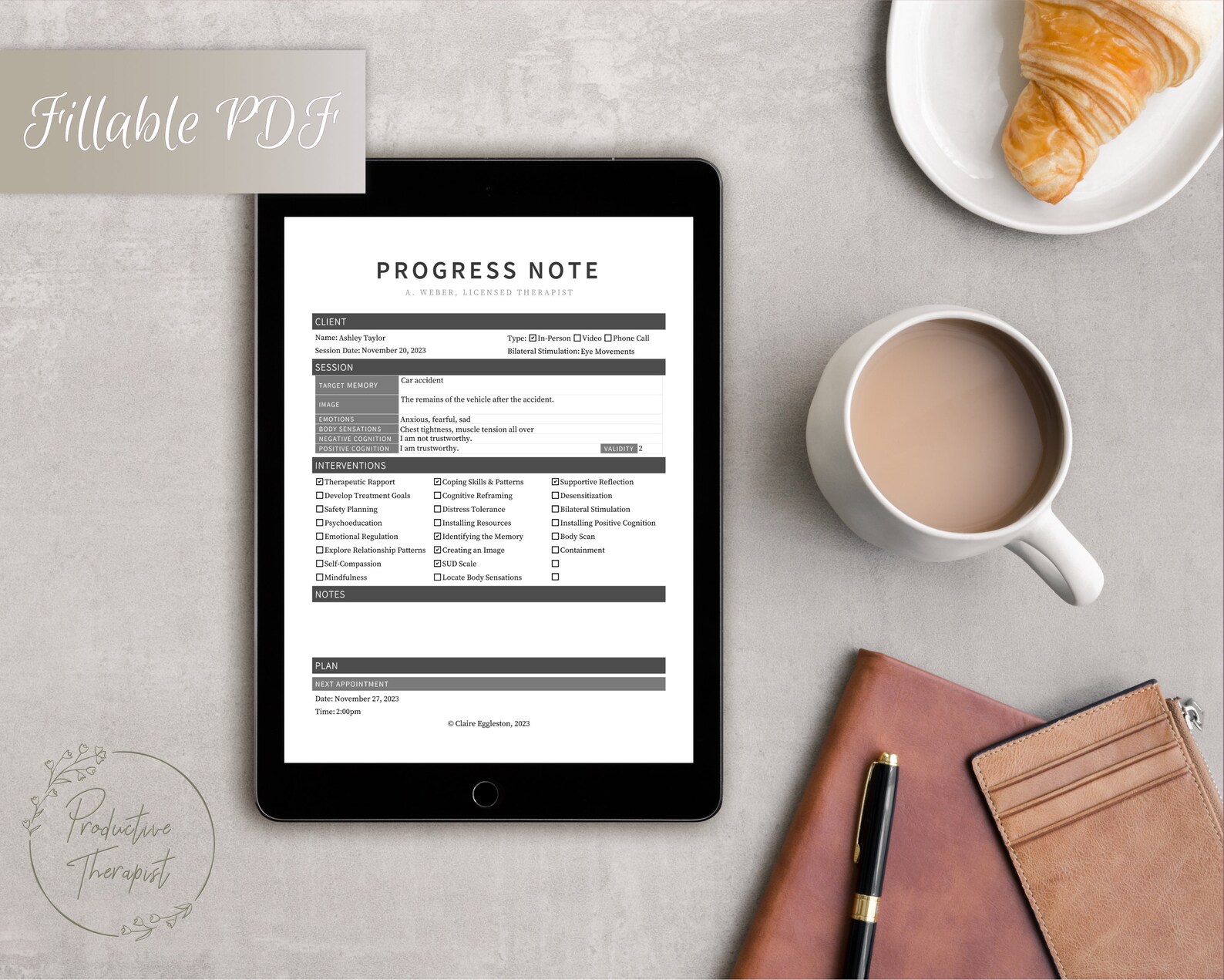 EMDR Progress Note Template for Therapists, Counselors, Psychologists ...