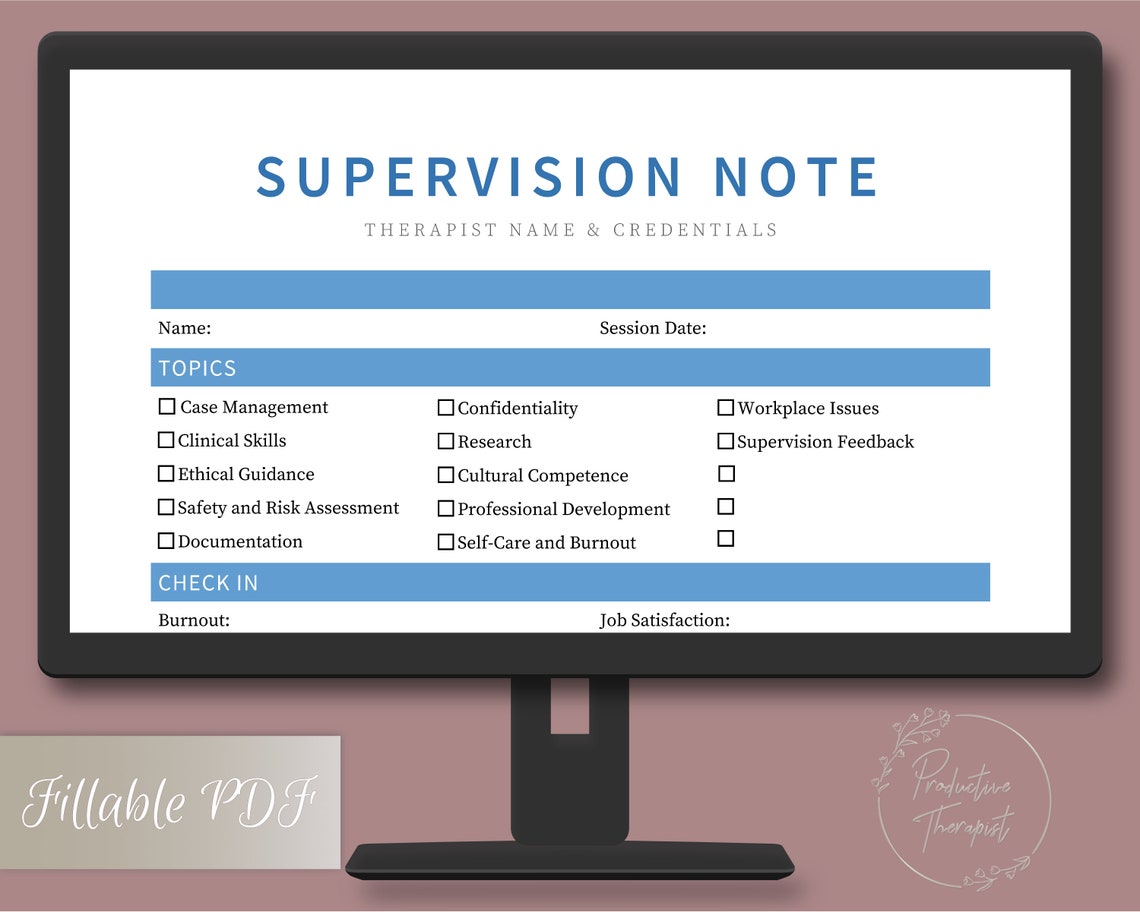 Supervision Note Template for Supervisors, Pre-licensed Therapists ...