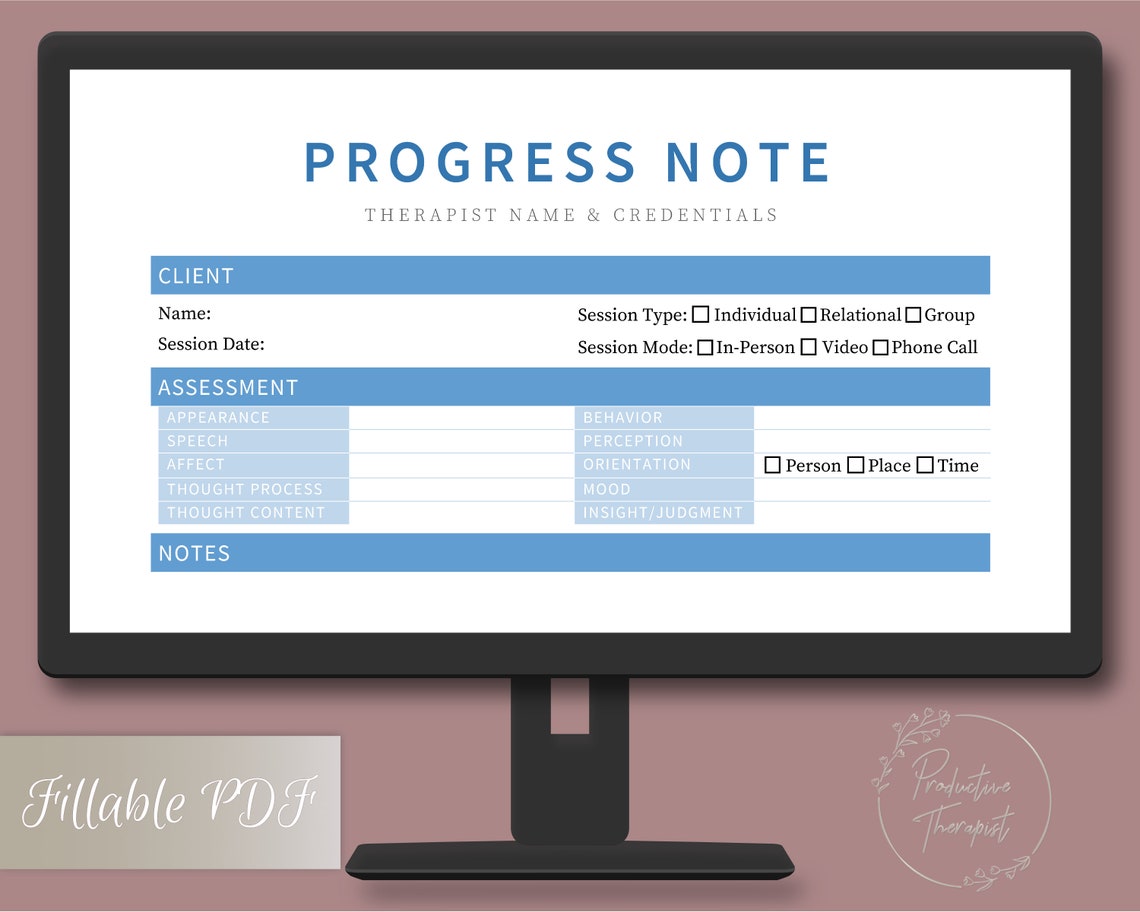 Narrative Progress Note Template for Therapists, Counselors ...