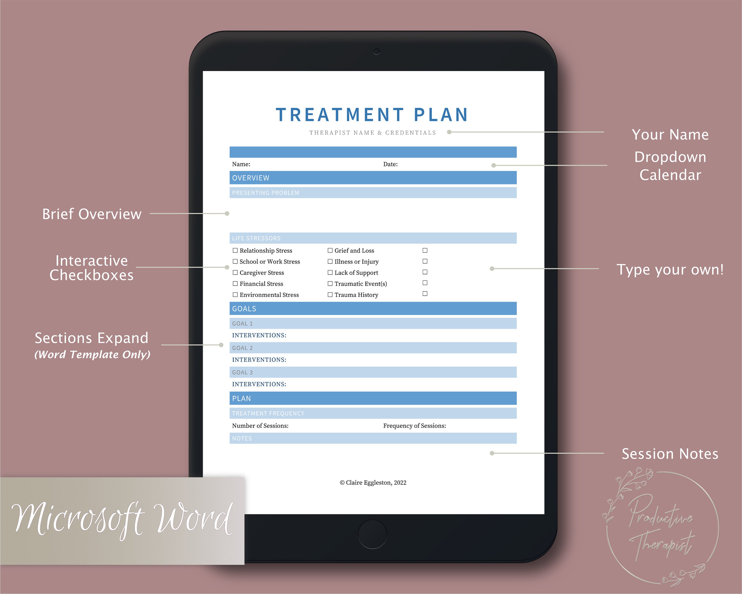 Simple Treatment Plan Template for Therapists, Counselors ...