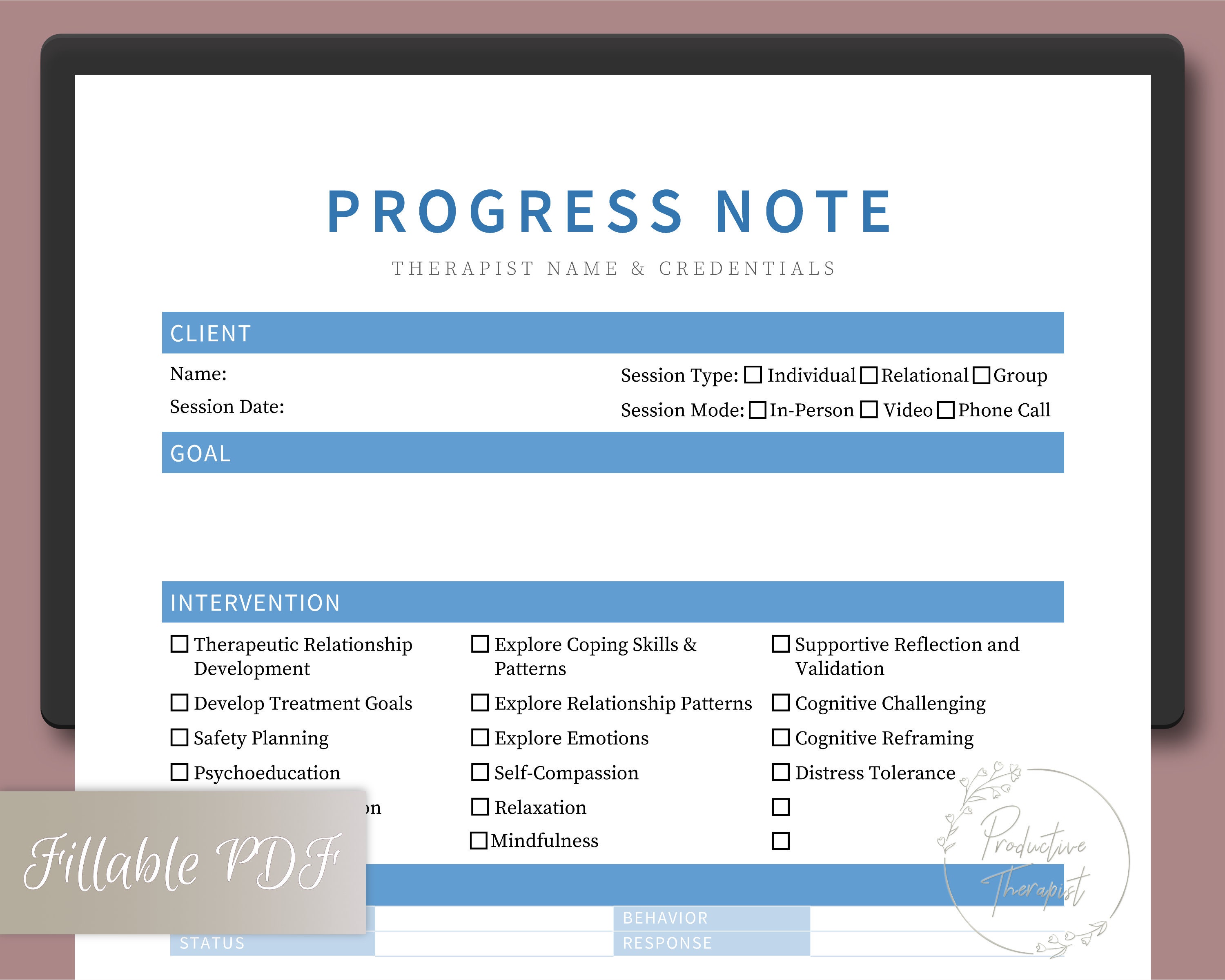 GIRP Progress Note Template for Therapists, Counselors, Psychologists ...