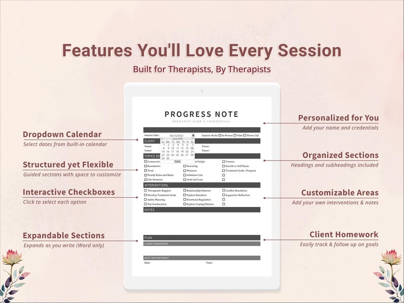 Family Therapy Progress Note Template for Therapists, Counselors ...