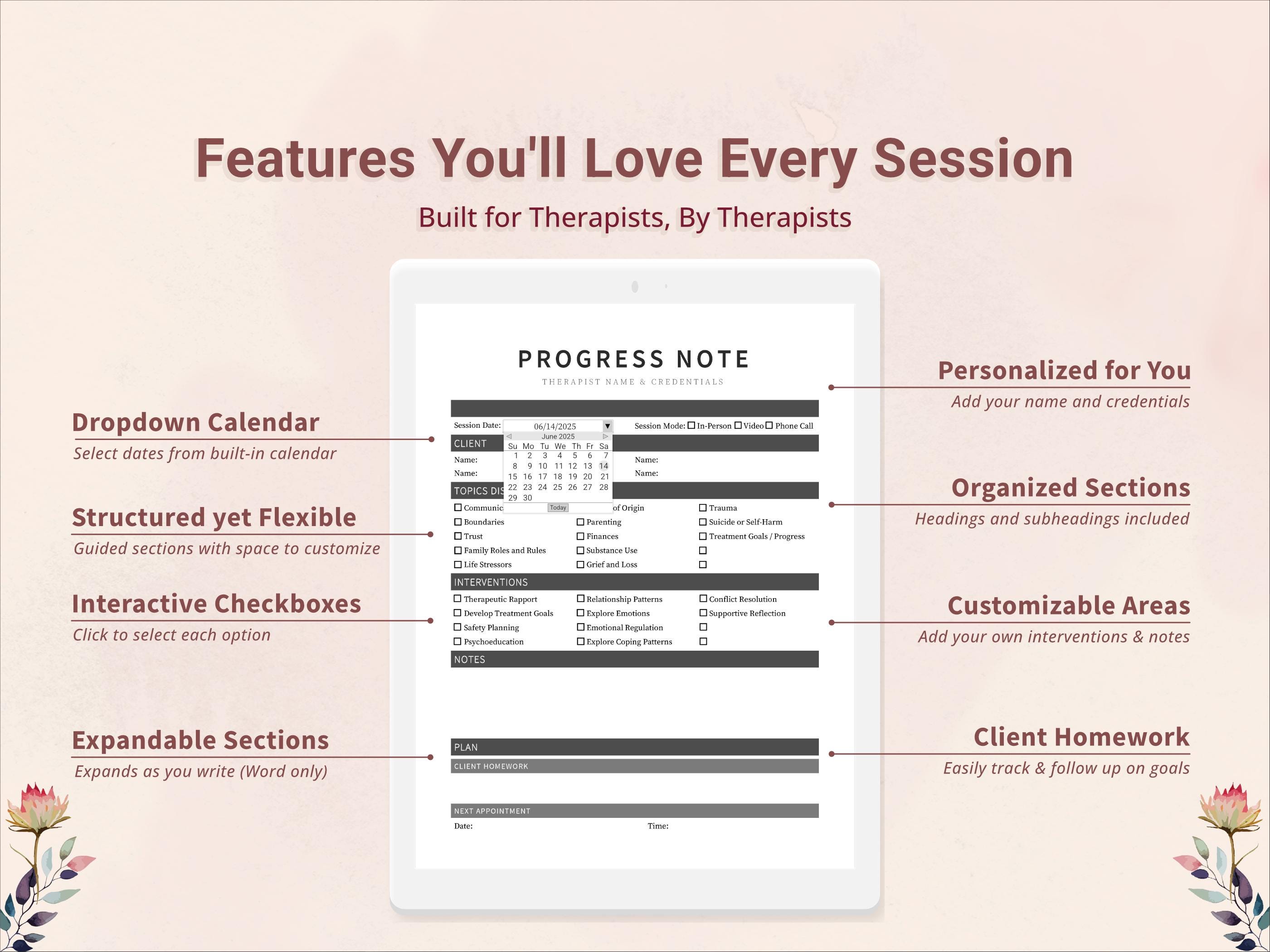 Family Therapy Progress Note Template for Therapists, Counselors ...