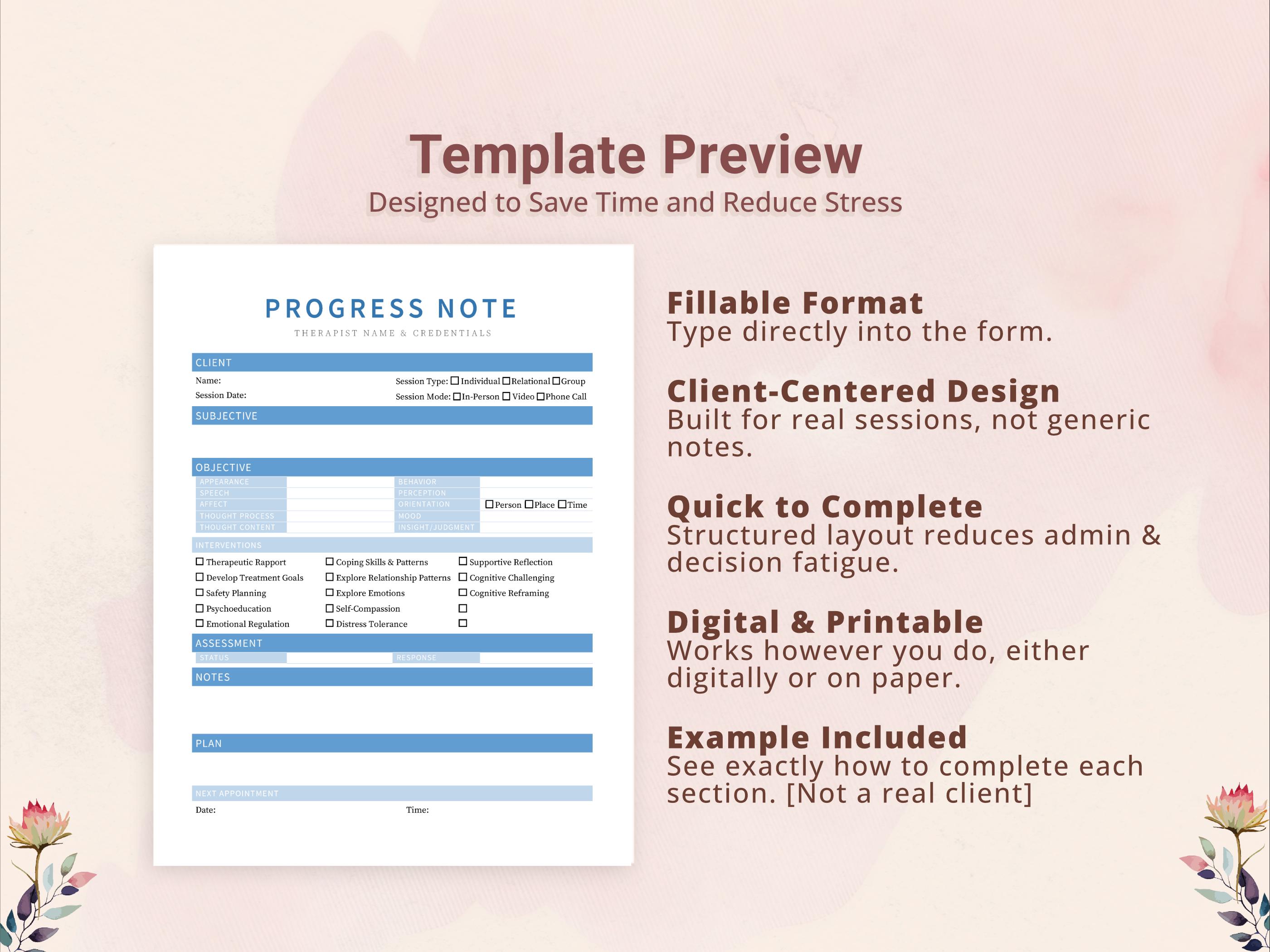 Checklist SOAP Progress Note Template for Therapists, Counselors ...