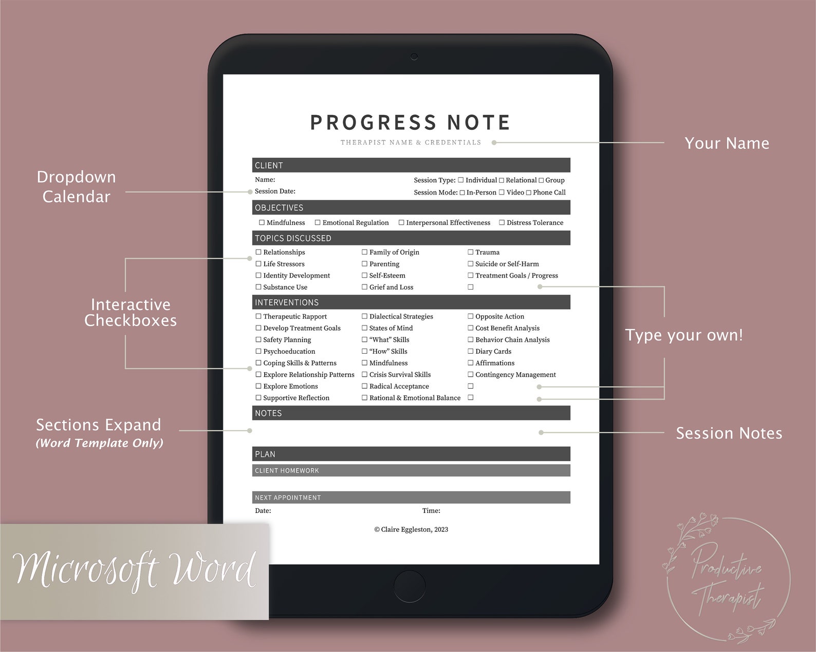 DBT Progress Note Template for Therapists, Counselors, Psychologists ...