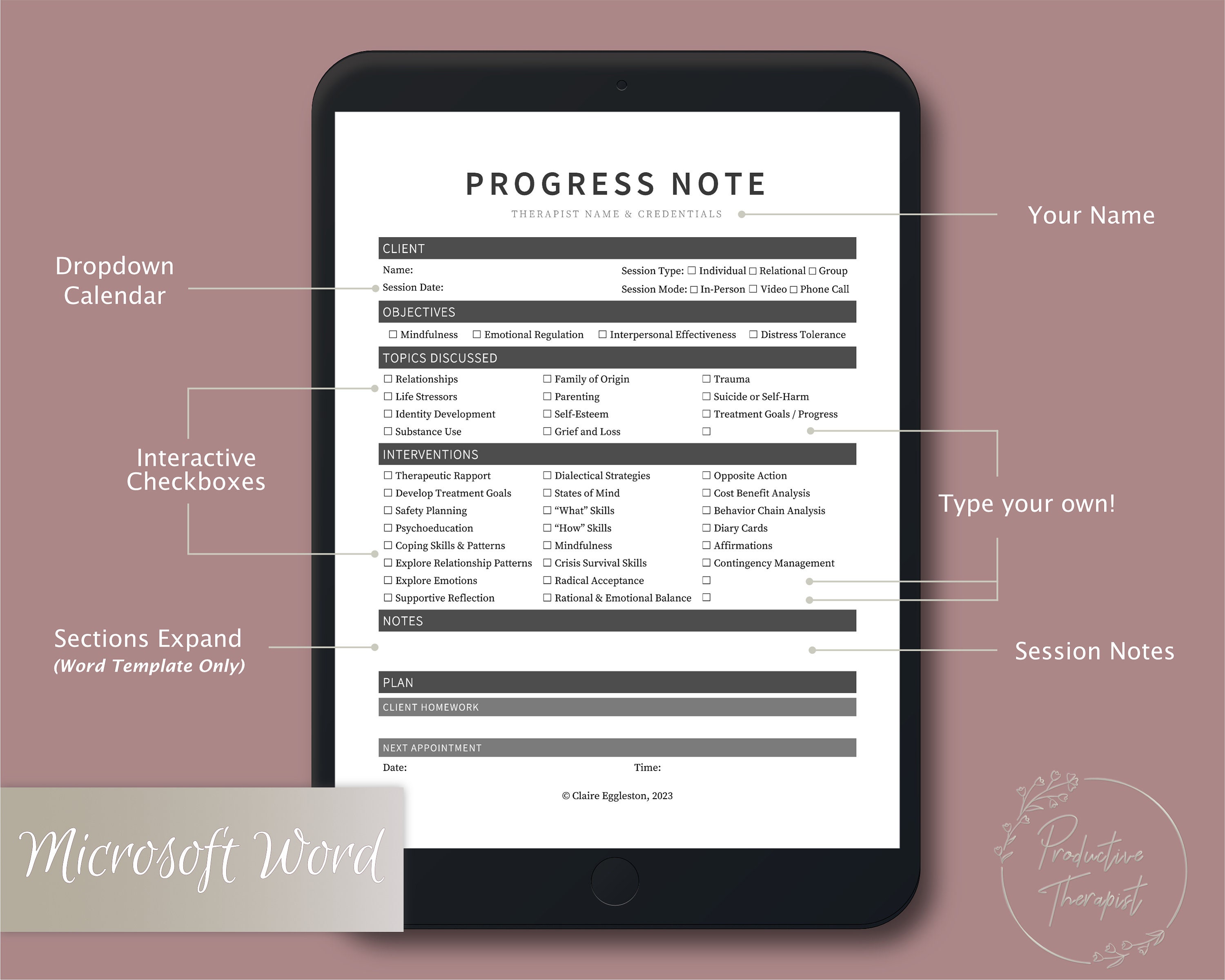 DBT Progress Note Template for Therapists, Counselors, Psychologists ...