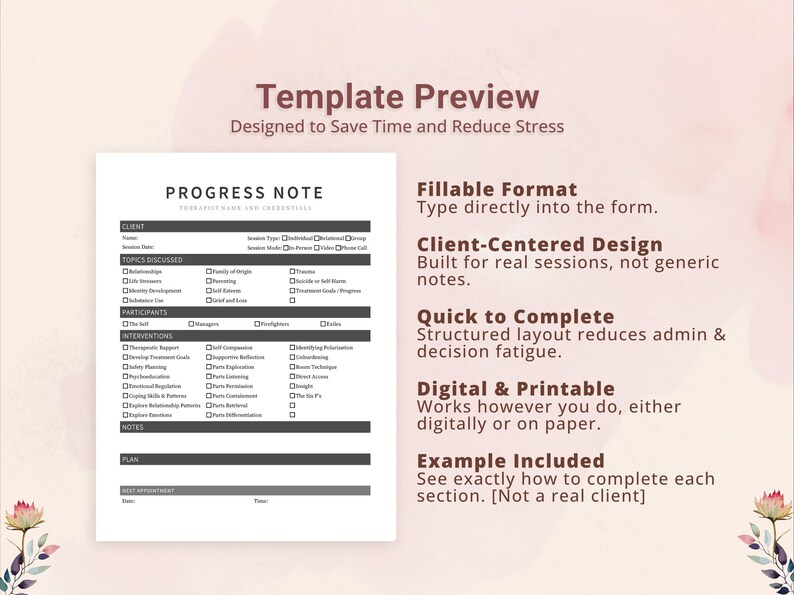 IFS Progress Note Template for Therapists, Counselors, Psychologists ...