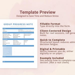 Group Therapy Progress Note Template for Therapists, Counselors ...