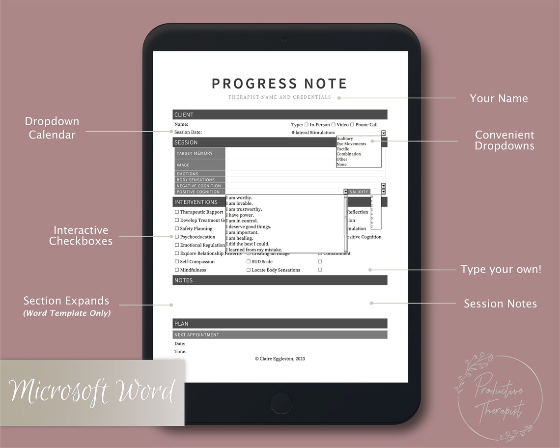 EMDR Progress Note Template for Therapists, Counselors, Psychologists ...
