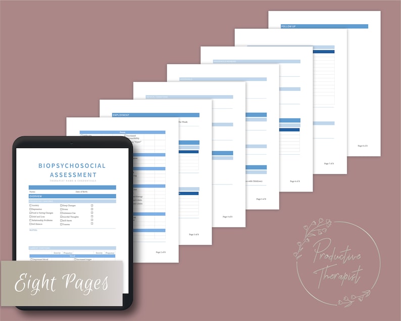 Biopsychosocial Assessment Template Fillable PDF Digital Download ...