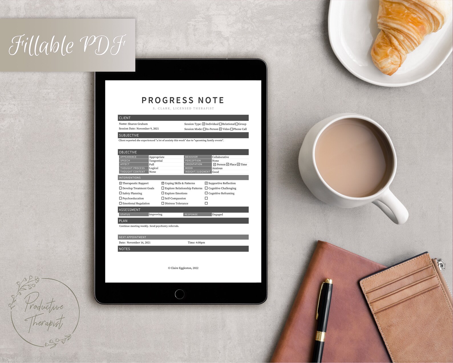 Checklist SOAP Progress Note Template for Therapists, Counselors ...