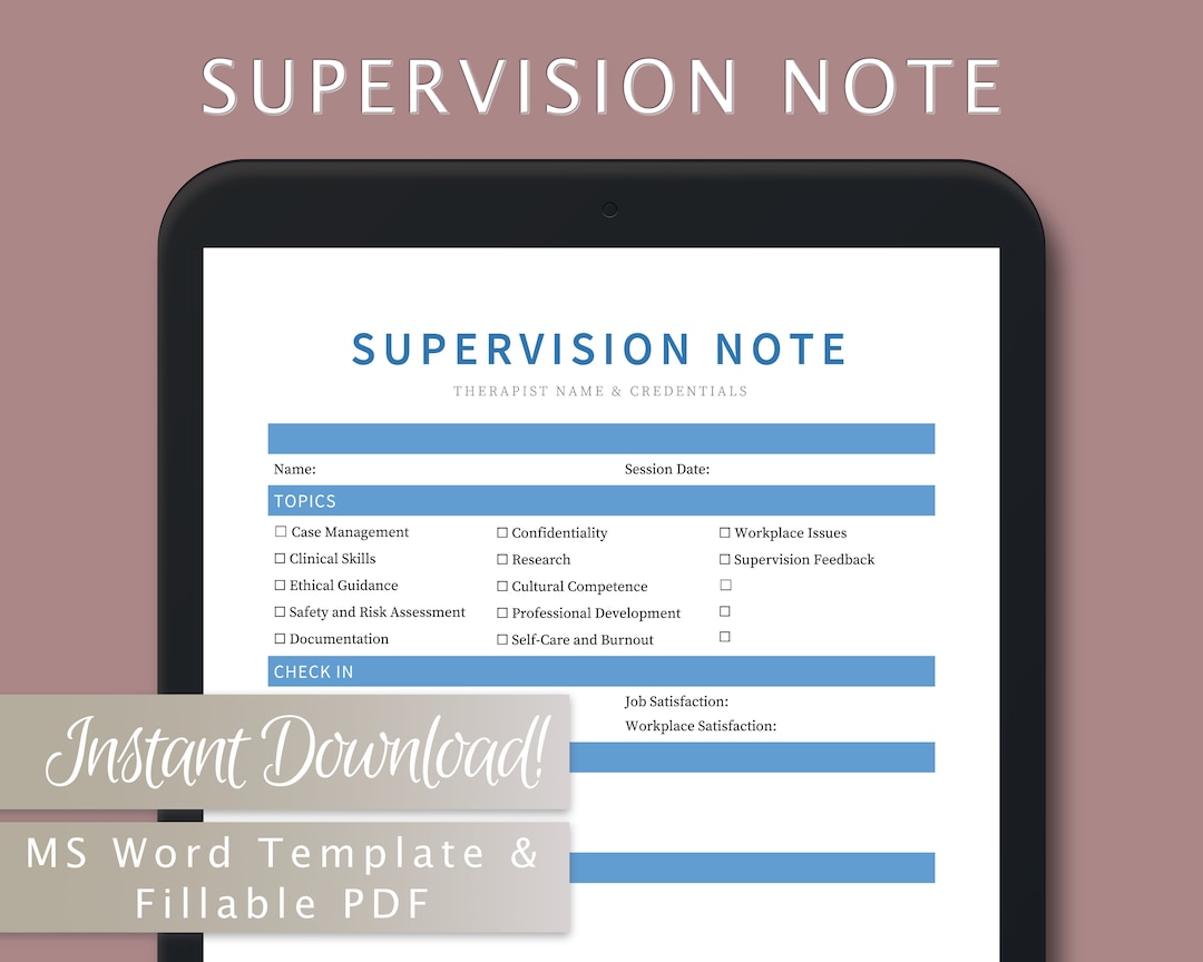 Supervision Note Template for Supervisors, Pre-licensed Therapists ...