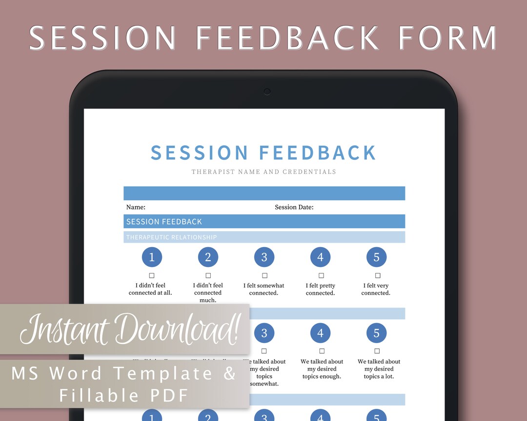 Session Feedback Form for Therapists, Counselors, Psychologists ...