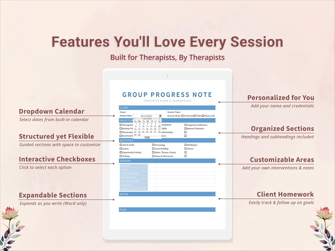 Group Therapy Progress Note Template for Therapists, Counselors ...