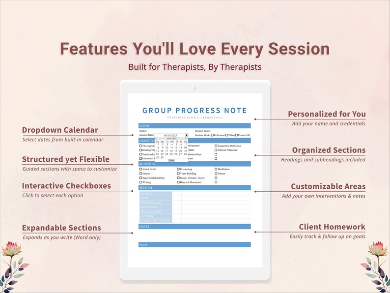 Group Therapy Progress Note Template for Therapists, Counselors ...