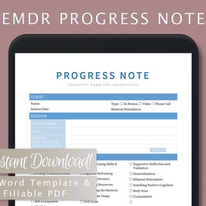 EMDR Progress Note Template for Therapists, Counselors, Psychologists ...
