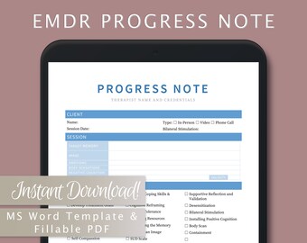 EMDR Progress Note Editable / Fillable PDF Template for Counselors ...