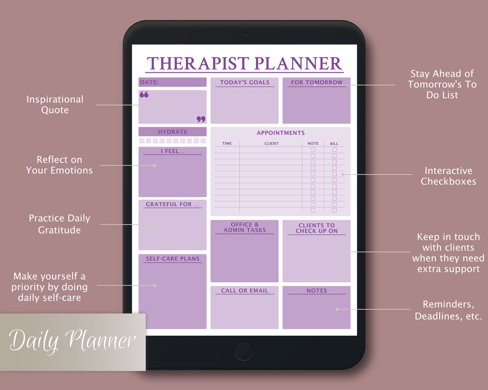 Therapist Daily Planner Template Bundle for Counselors | Etsy