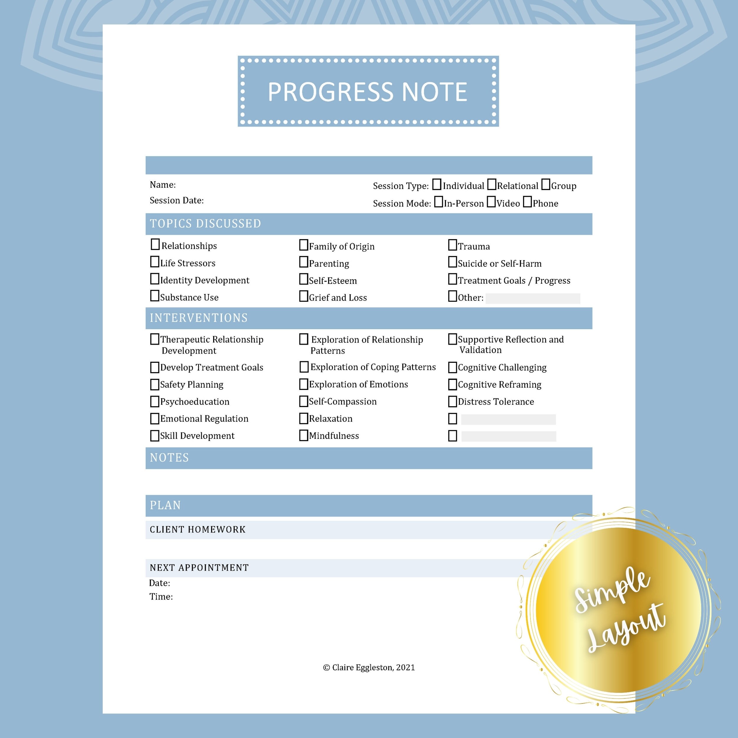 CUSTOM Progress Note Template for Therapists Counselors | Etsy