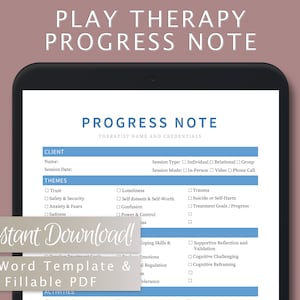 Play Therapy Progress Note Template for Therapists, Counselors ...