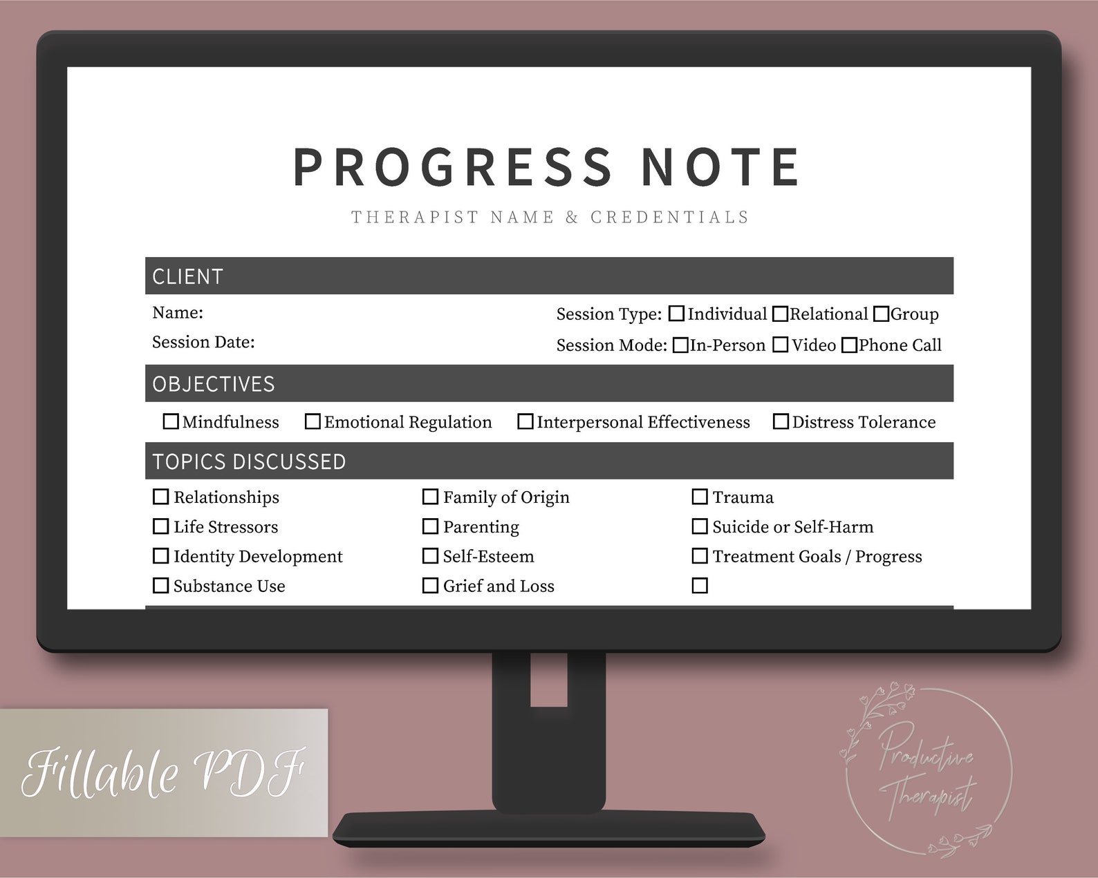 DBT Progress Note Template for Therapists, Counselors, Psychologists ...
