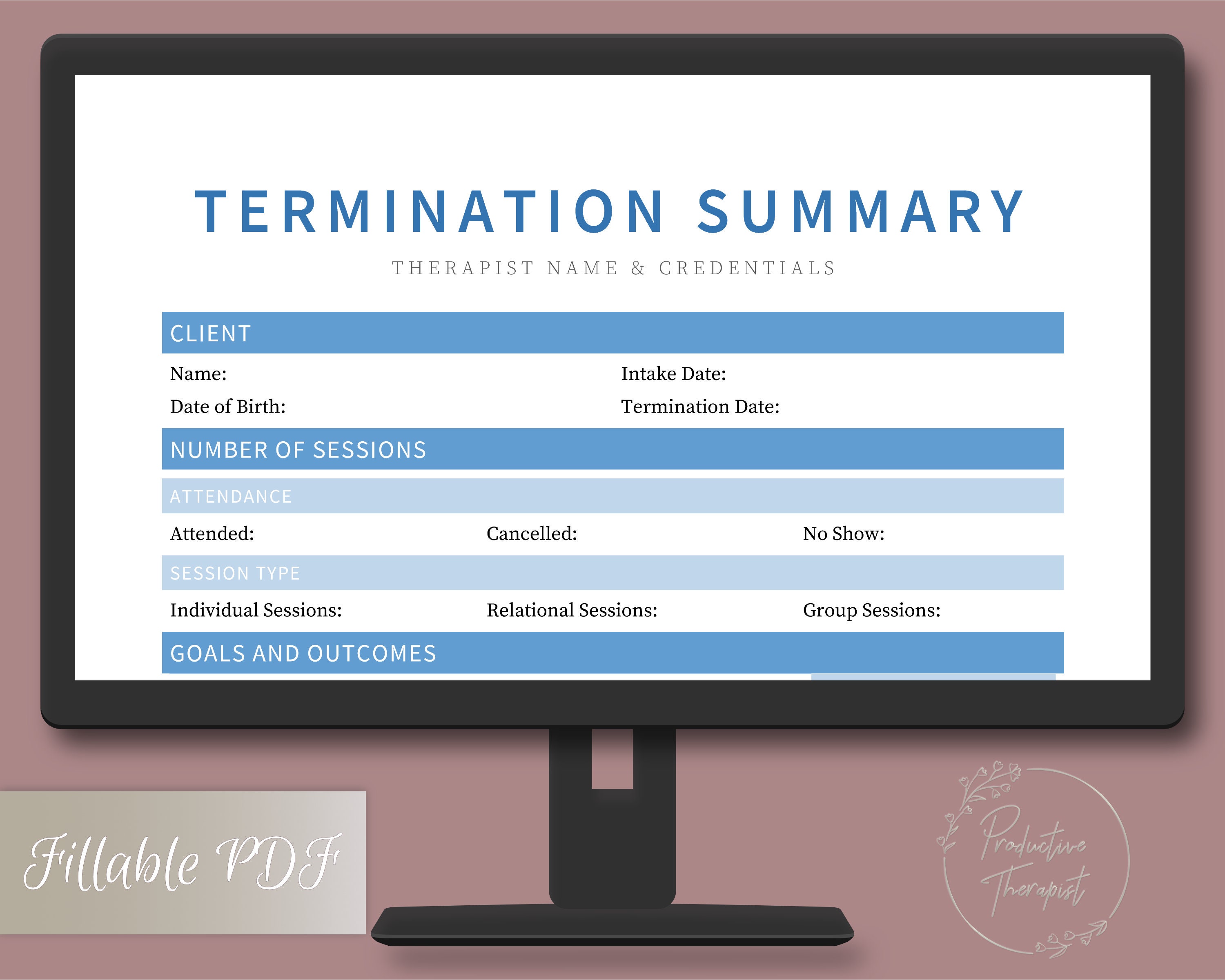 Termination Discharge Summary Template for Therapists, Counselors ...