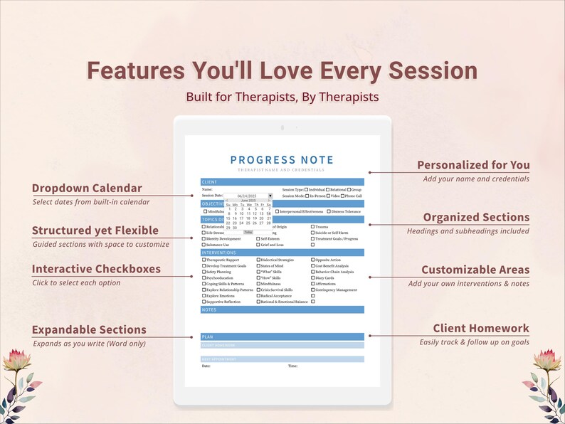 DBT Progress Note Template for Therapists, Counselors, Psychologists, Social Workers | Fillable ...