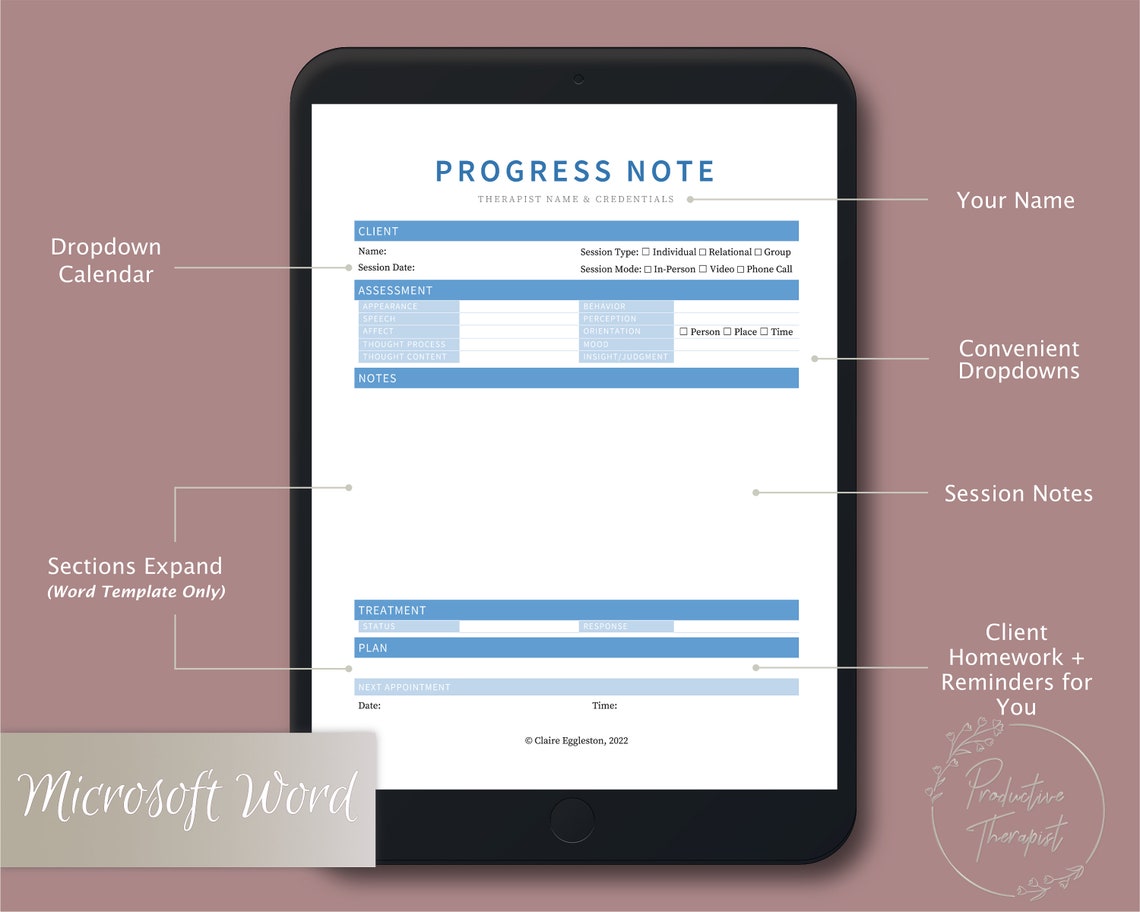Narrative Progress Note Template for Therapists, Counselors ...