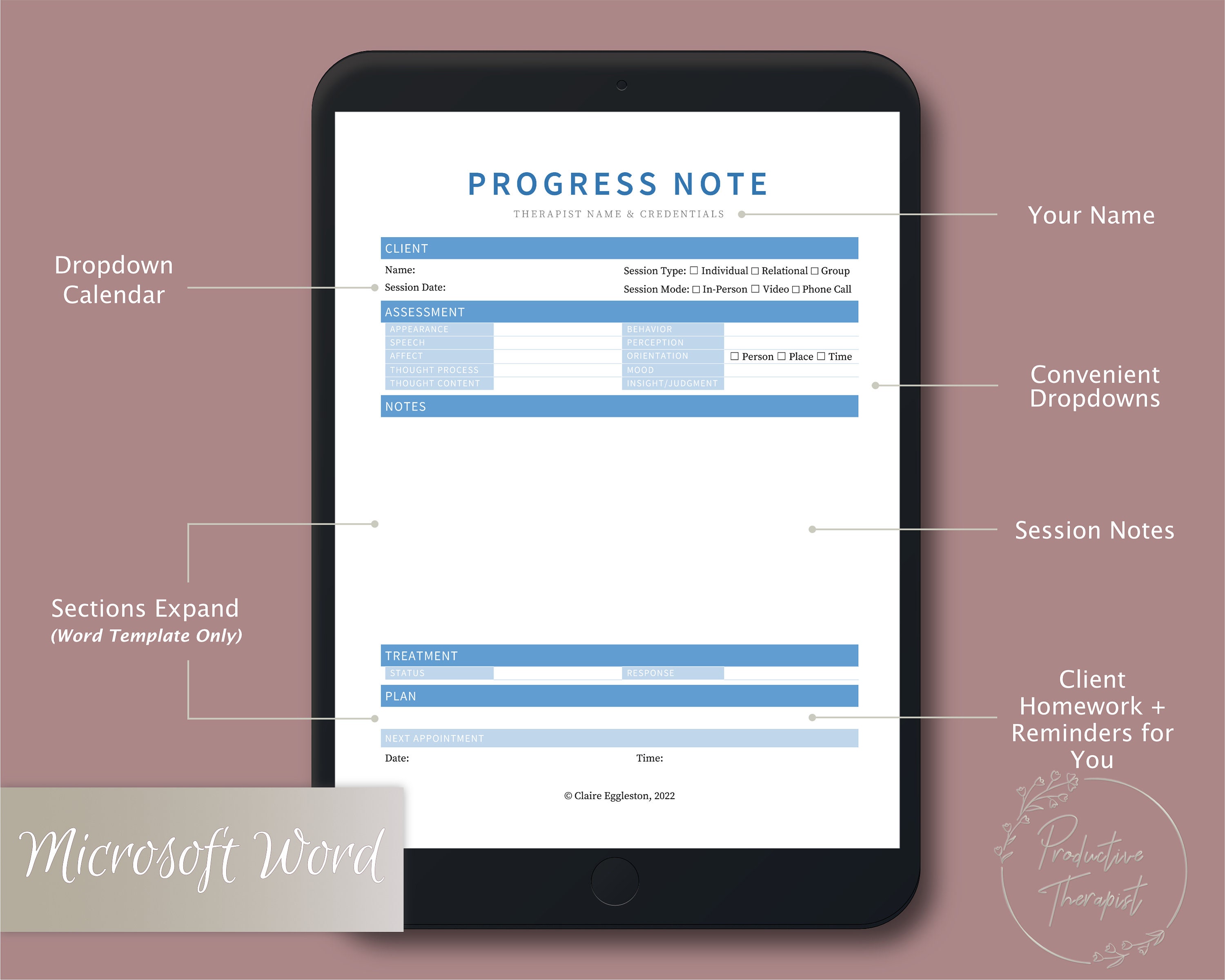 Narrative Progress Note Template for Therapists, Counselors ...