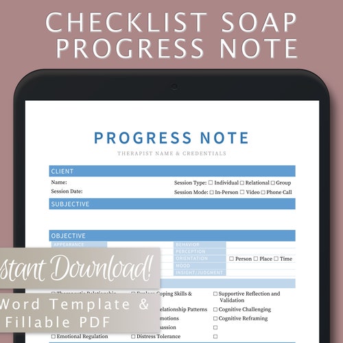Checklist DAP Progress Note Template for Therapists - Etsy
