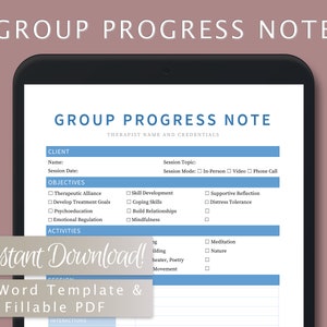 Group Therapy Progress Note Template for Therapists, Counselors ...