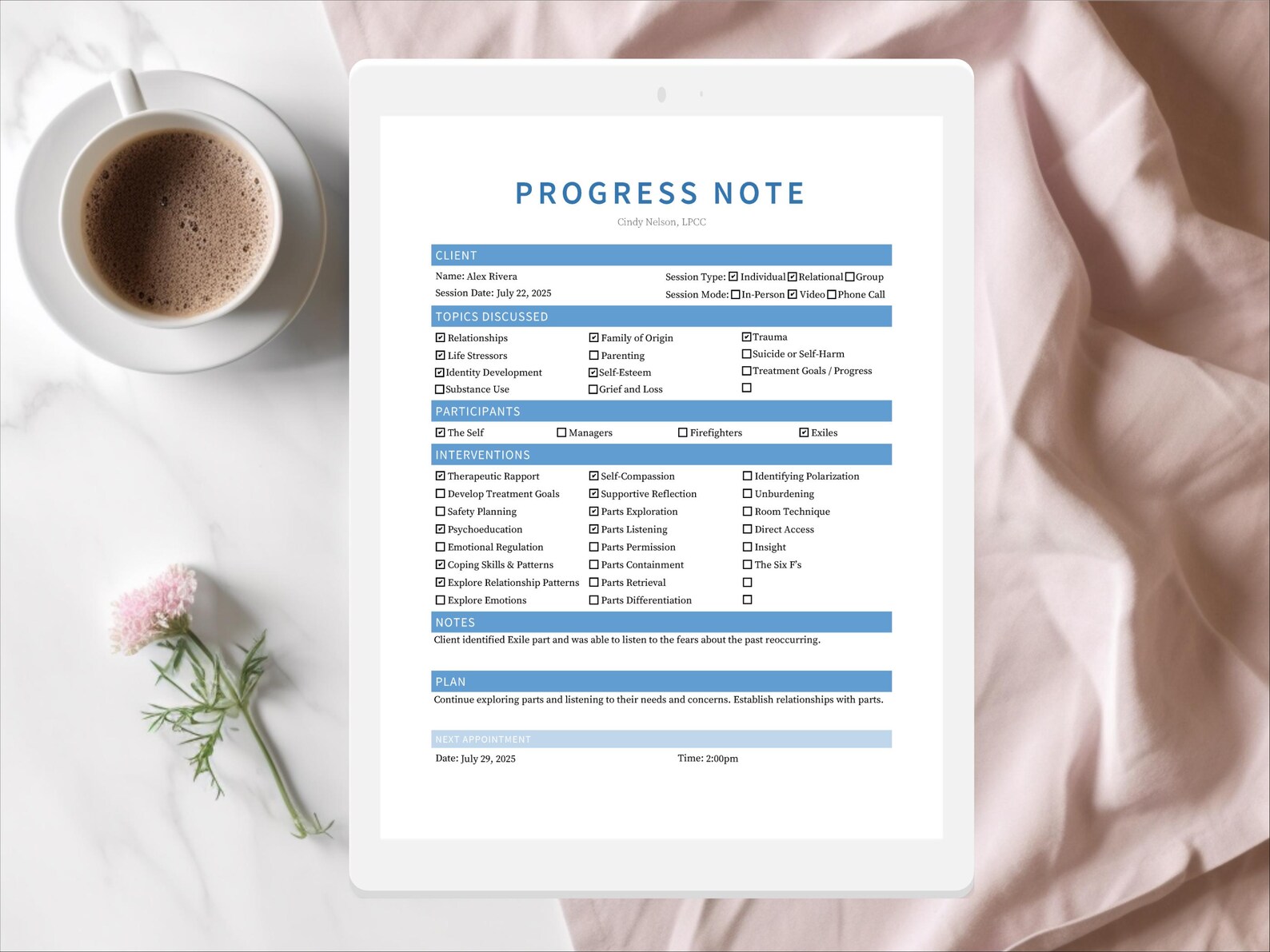 IFS Progress Note Template for Therapists, Counselors, Psychologists ...