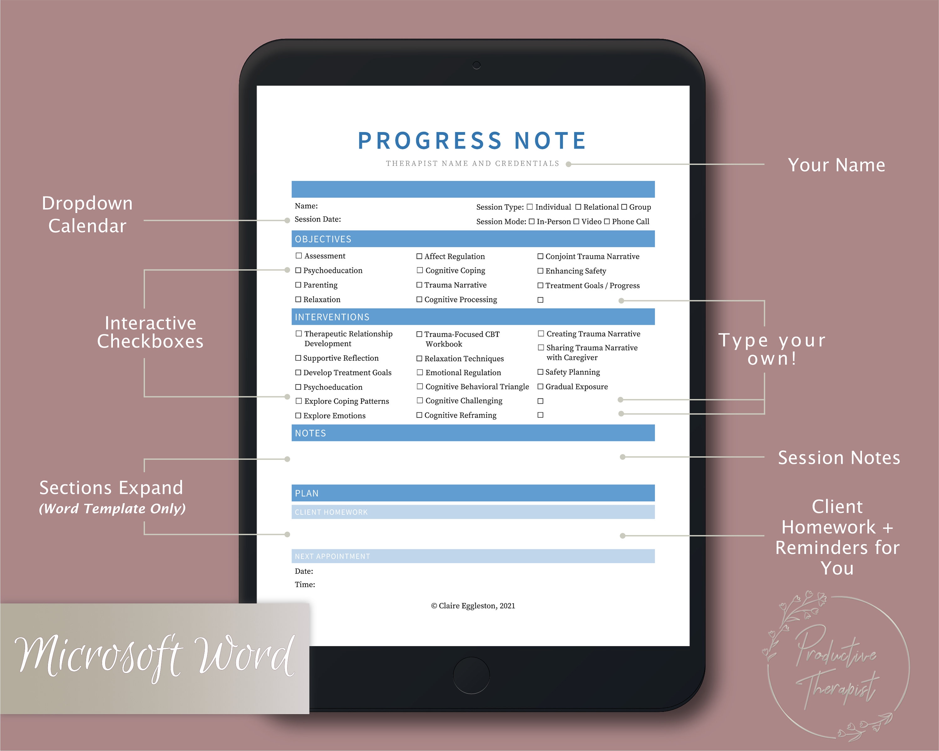 Trauma-focused CBT Progress Note Template for Therapists, Counselors ...