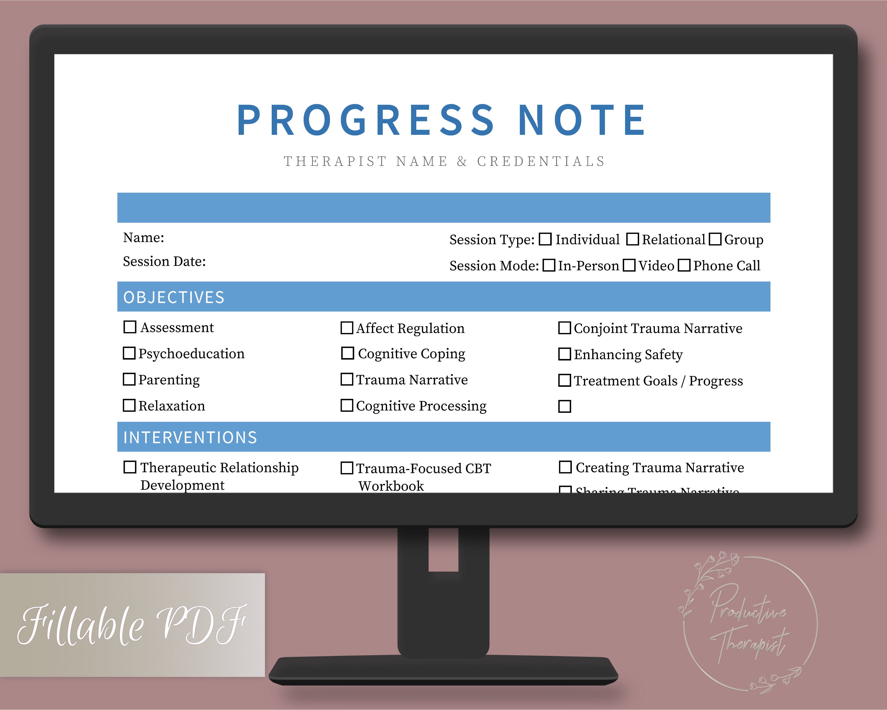 Trauma-focused CBT Progress Note Template for Therapists, Counselors ...