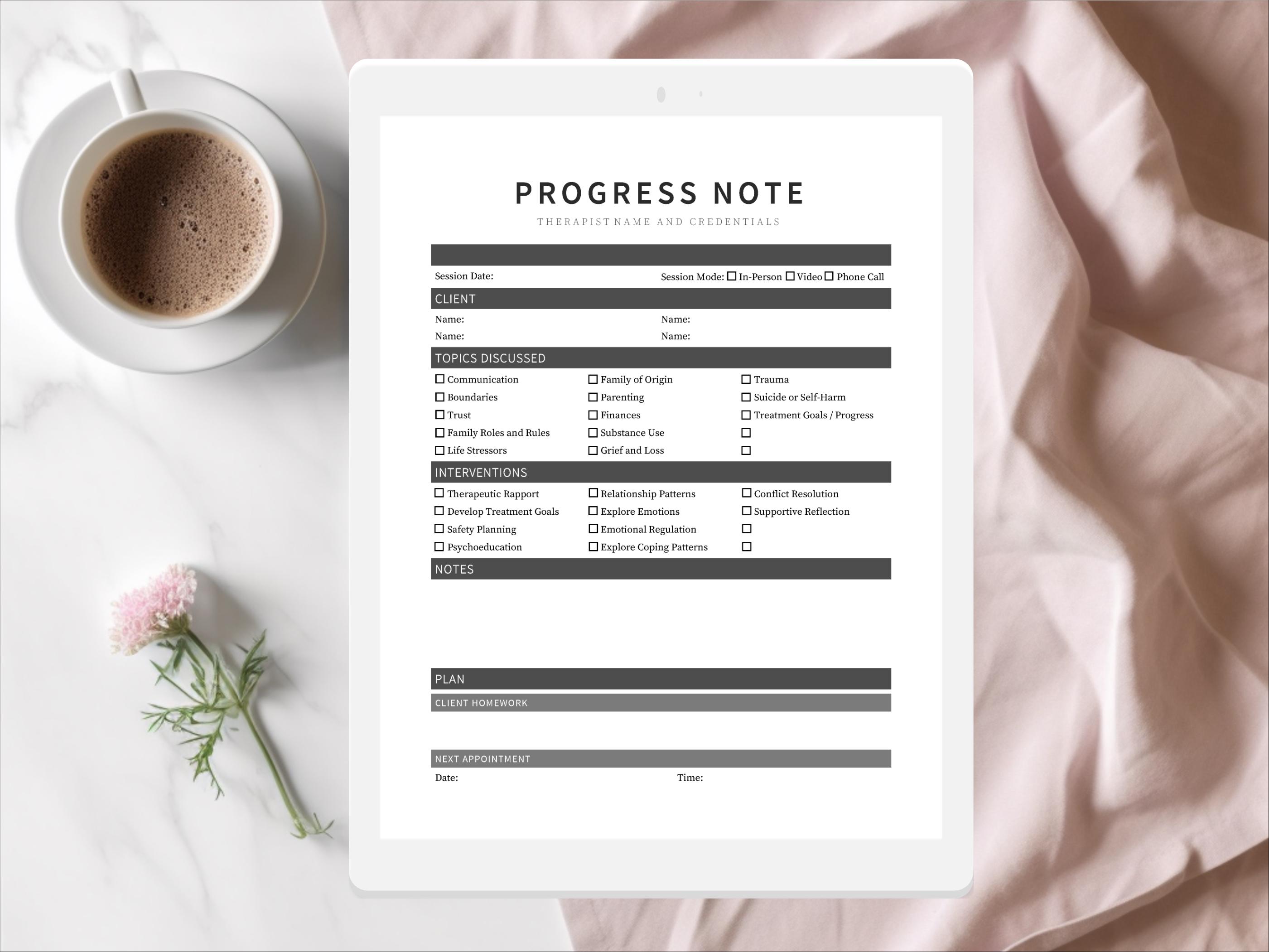 Family Therapy Progress Note Template for Therapists, Counselors ...