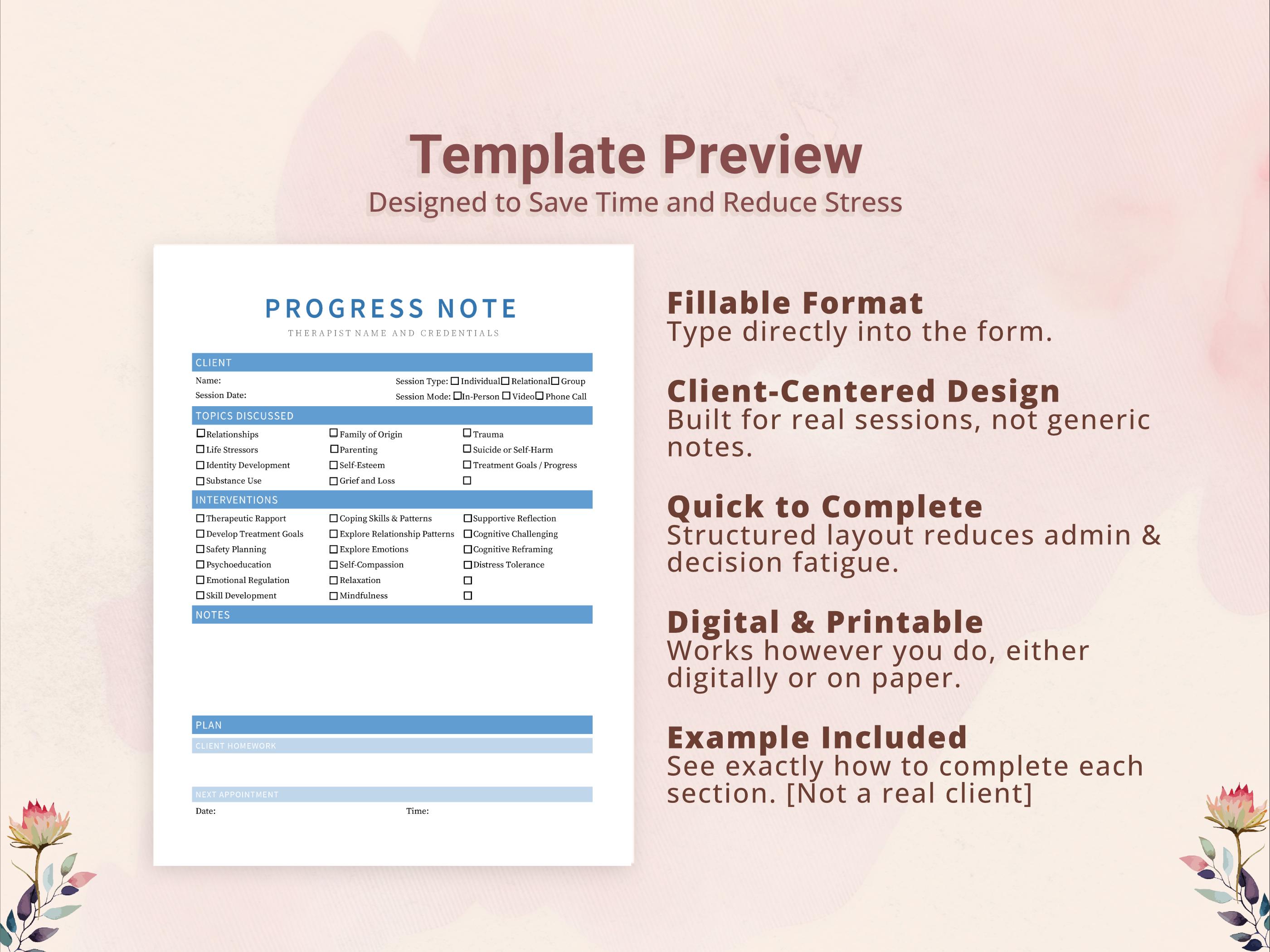 Psychotherapy Progress Notes Template Therapist Notes Fillable PDF ...