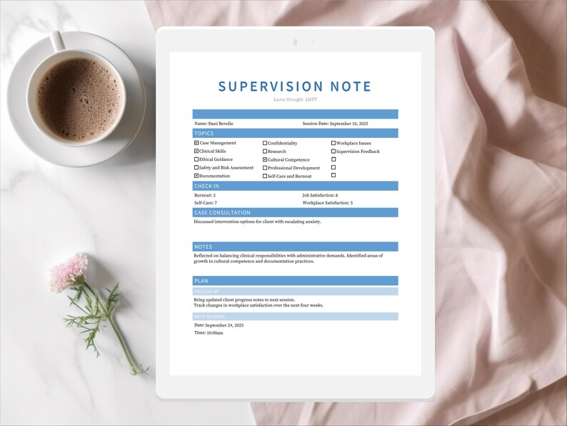 Supervision Note Template for Supervisors, Pre-licensed Therapists ...