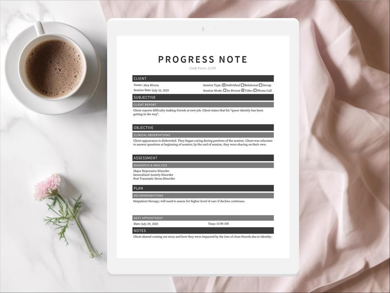 SOAP Progress Note Template for Therapists, Counselors, Psychologists ...