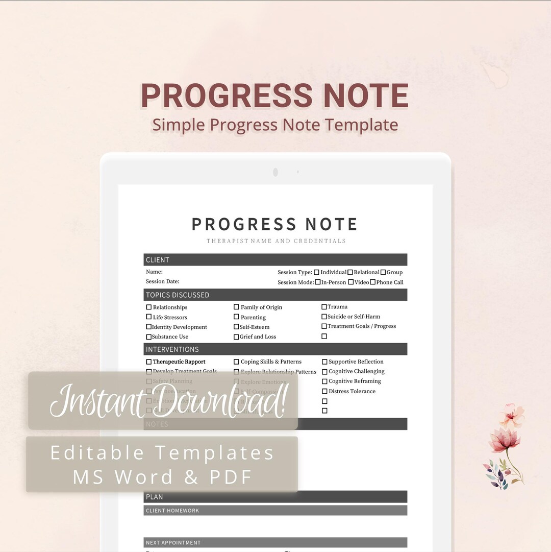 Psychotherapy Progress Notes Template Therapist Notes Fillable PDF ...