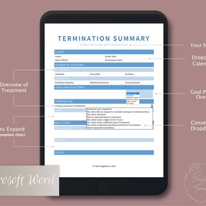 Termination Discharge Summary Template for Therapists, Counselors ...