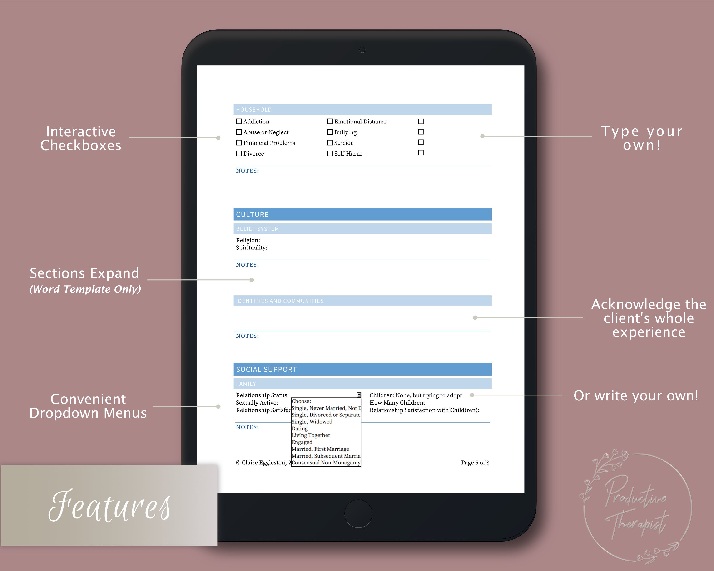Biopsychosocial Assessment Template Fillable PDF Digital Download ...